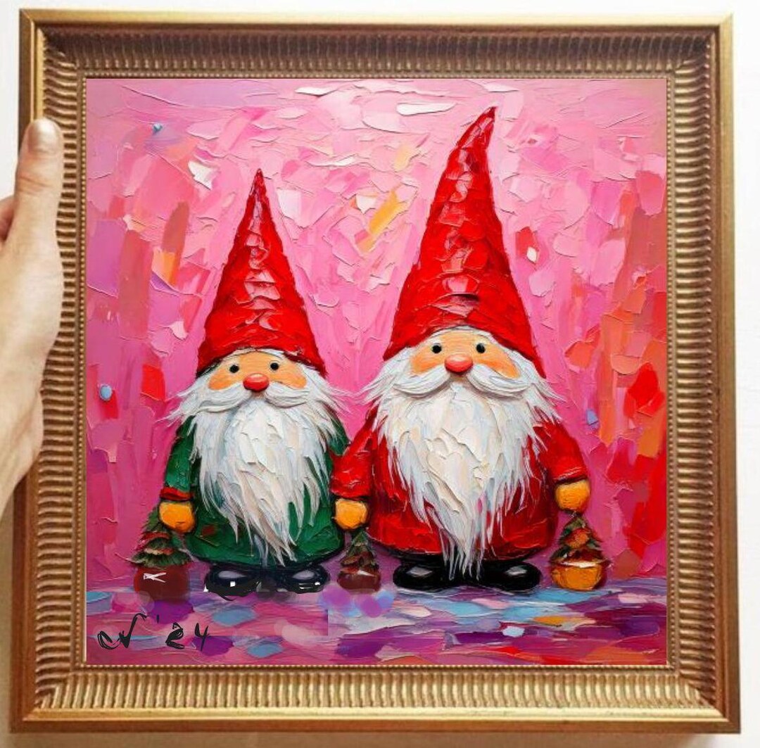 Christmas Gnomes Painting Custom Order ORIGINAL ART on Canvas Textured ...