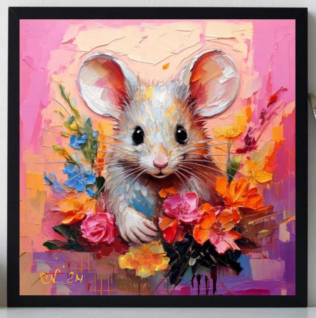 Mouse Painting ORIGINAL ART on Canvas Textured Oil Artwork Animal Wall ...