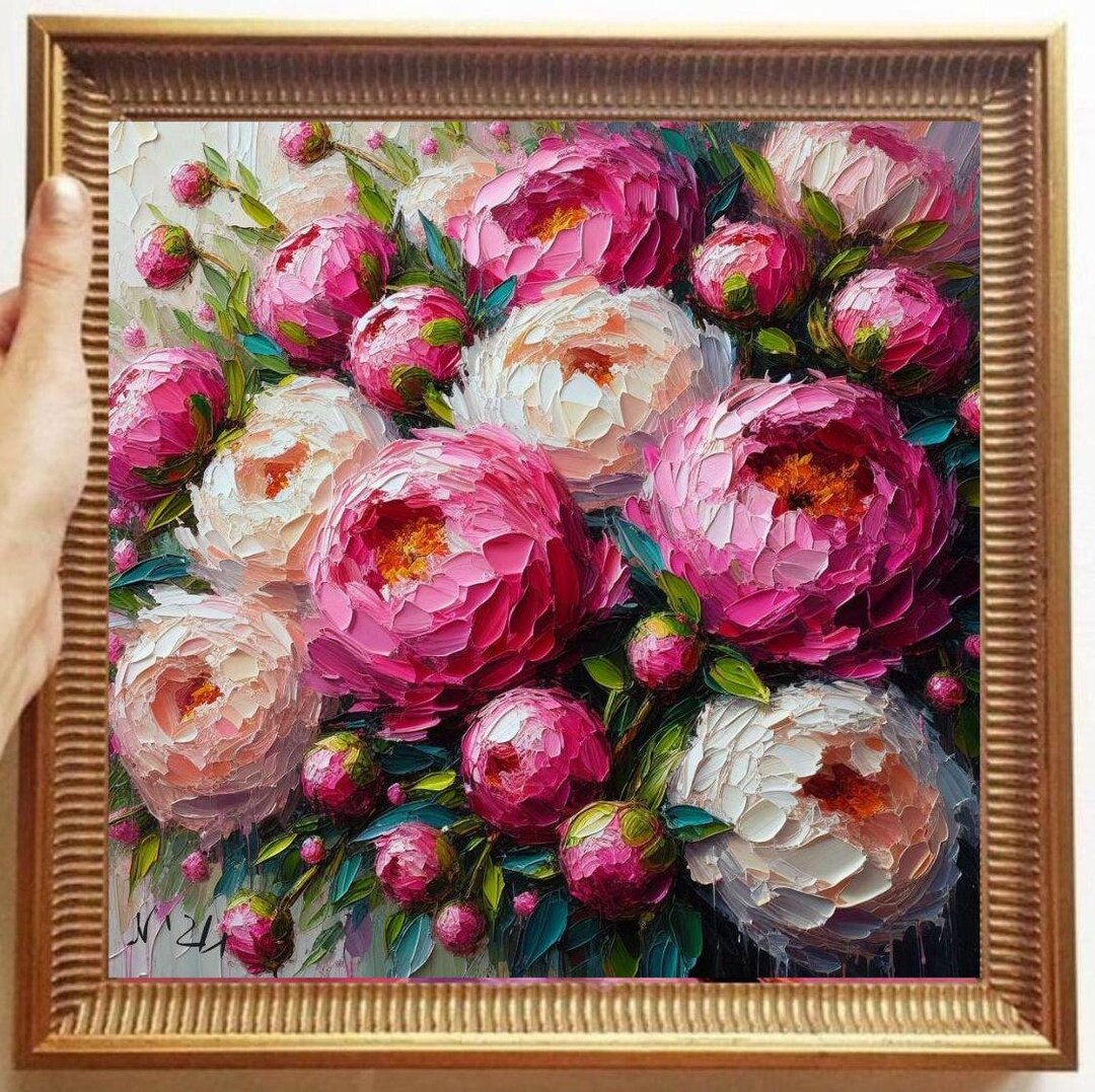 Peonies Painting ORIGINAL ART on Canvas Textured Oil Artwork Custom ...