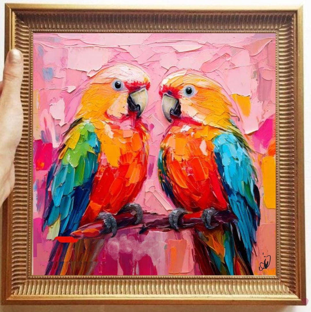 Parrots Painting ORIGINAL ART on Canvas Custom Order Textured Oil ...