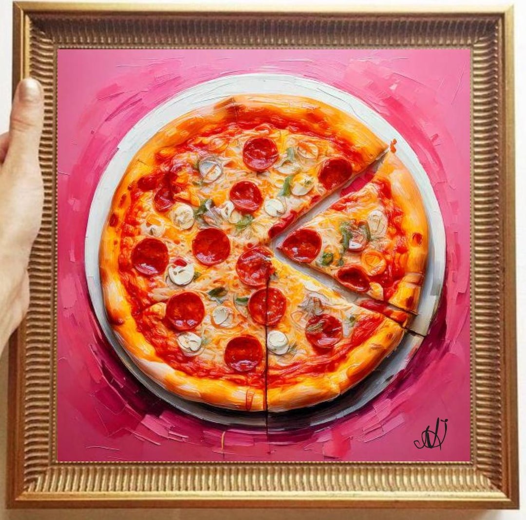 Pizza Painting ORIGINAL ART on Canvas Textured Oil Artwork Kitchen Wall ...