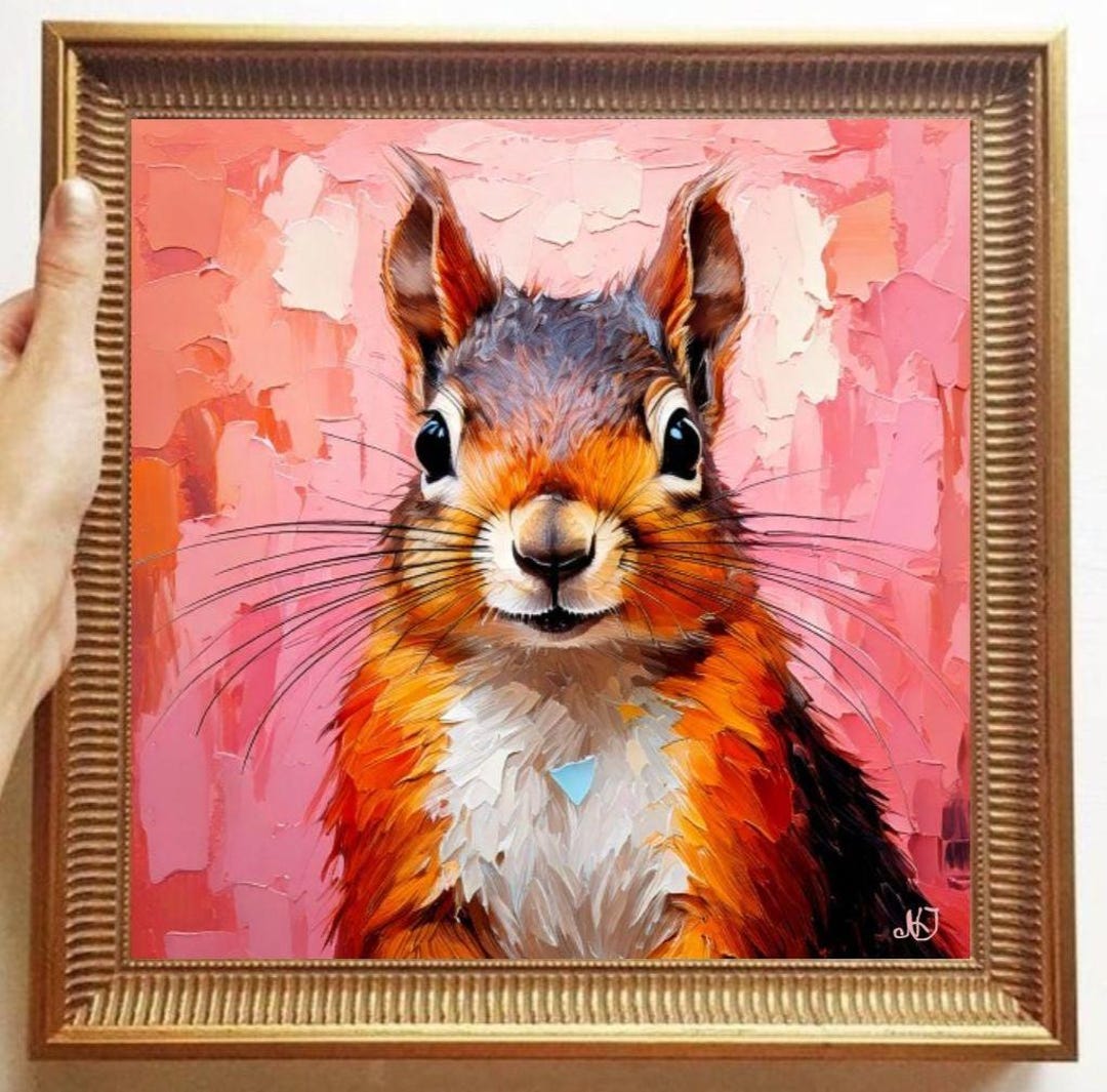 Squirrel ORIGINAL Oil Painting on Canvas: Impasto Textred Animal ...
