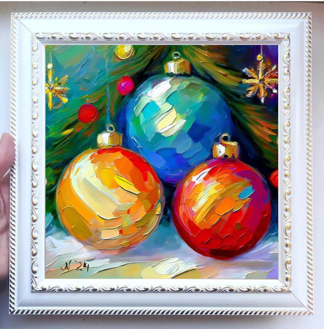 Christmas Balls Painting 3D ORIGINAL ART on Canvas Textured Oil Artwork ...