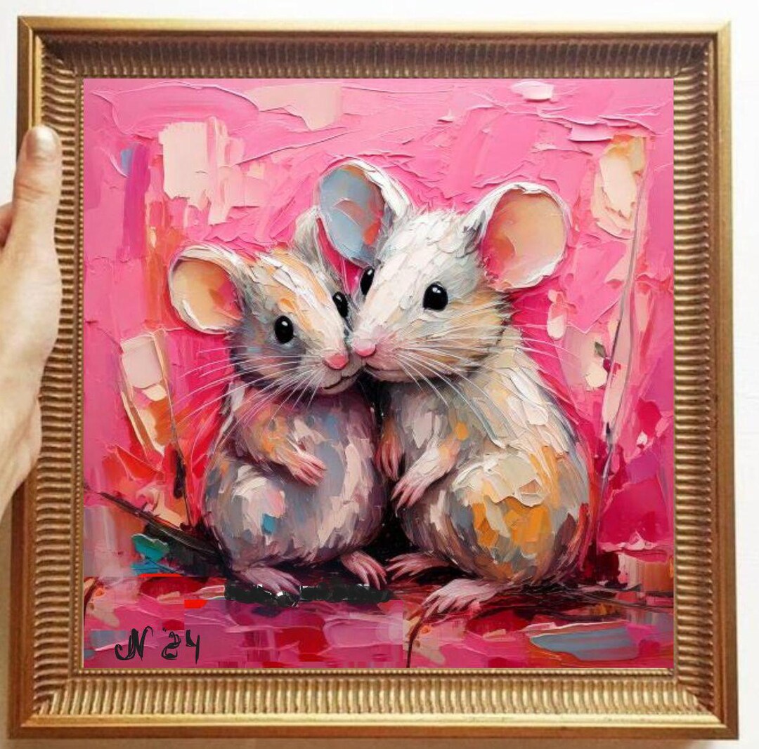 Mouse Painting ORIGINAL ART on Canvas Textured Oil Artwork Animal Wall ...