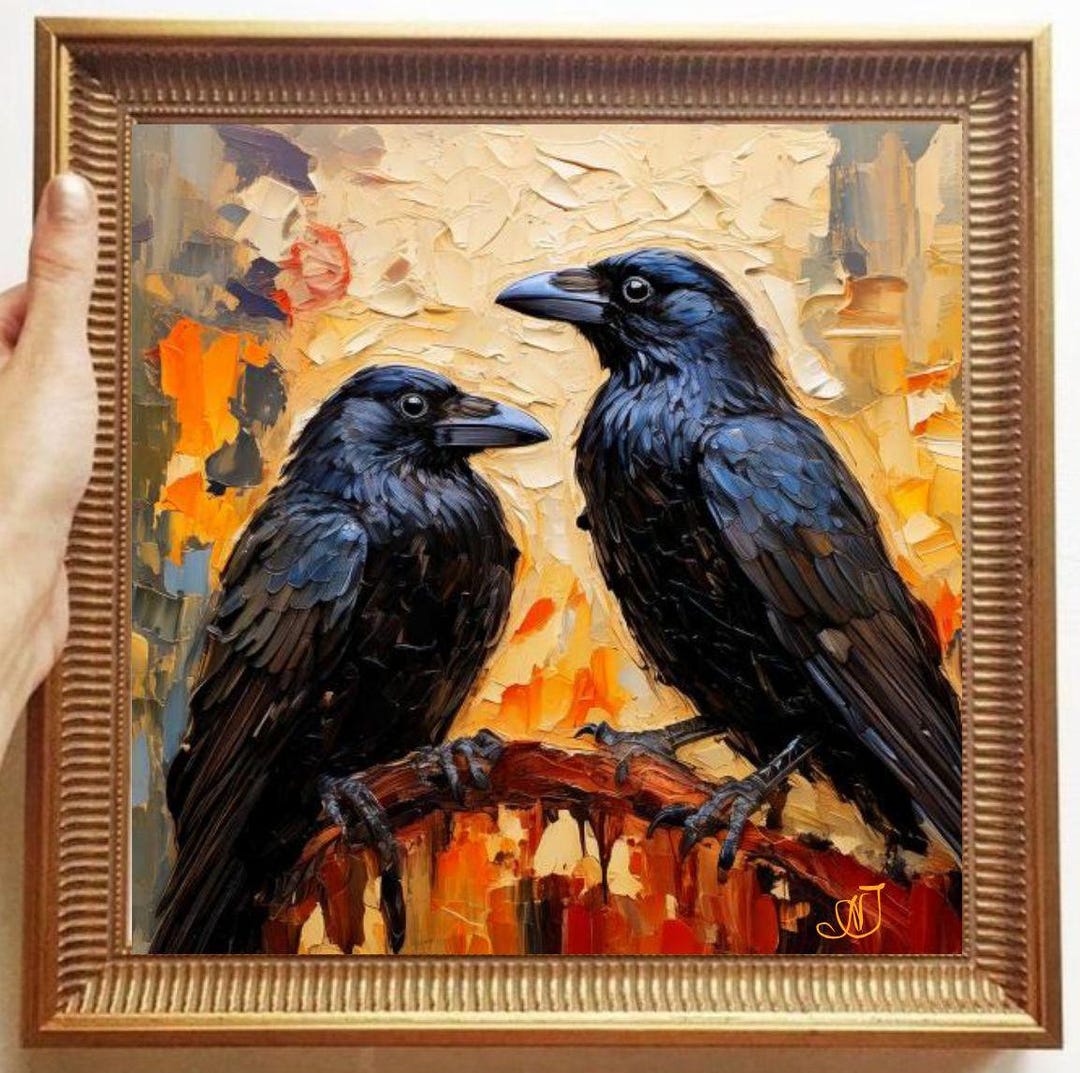 Raven Painting ORIGINAL ART on Canvas Textured Oil Artwork Animal Wall ...