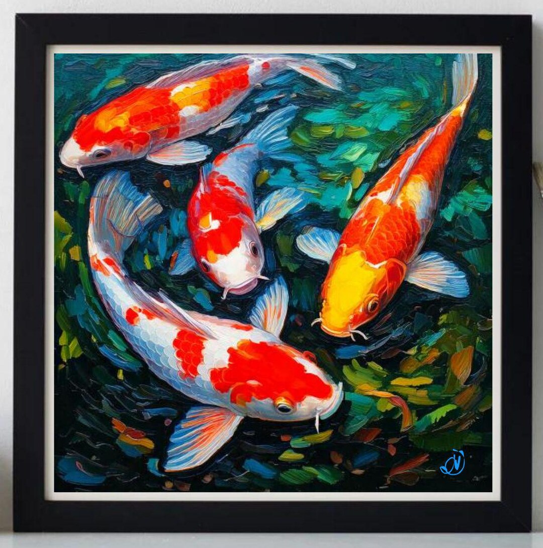 Koi Fish Painting ORIGINAL ART on Canvas Textured Oil Artwork Animal ...