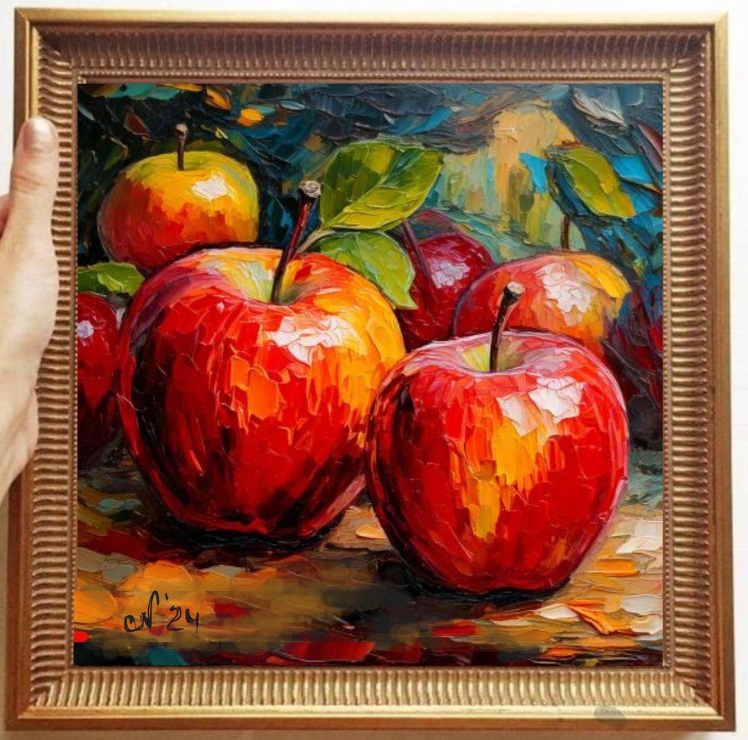 Apples Painting ORIGINAL ART on Canvas Custom Order Textured Oil Artwork Kitchen Wall Decor ...