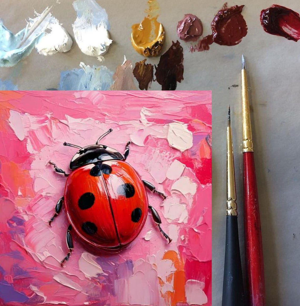 Ladybug Painting ORIGINAL ART on Canvas Custom Order Textured Oil ...