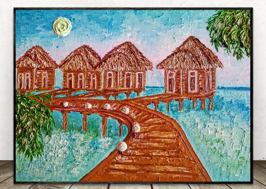 Maldives Painting ORIGINAL Art 3D Textured Oil Artwork 8x12 in Impasto ...