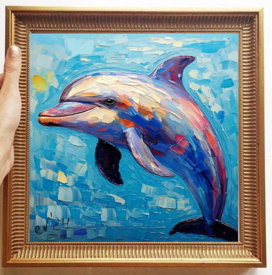 Dolphin Painting ORIGINAL ART on Canvas Custom Order Textured Oil ...