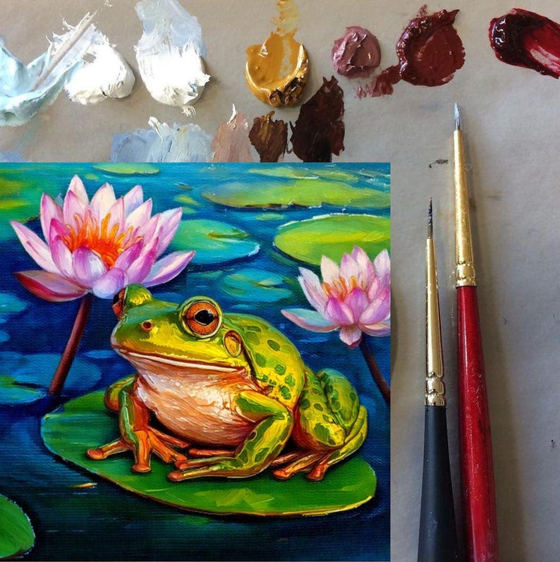 Frog Painting ORIGINAL ART on Canvas Custom Order Textured Oil Artwork ...