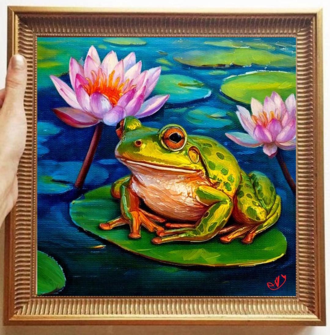 Frog Painting ORIGINAL ART on Canvas Custom Order Textured Oil Artwork ...