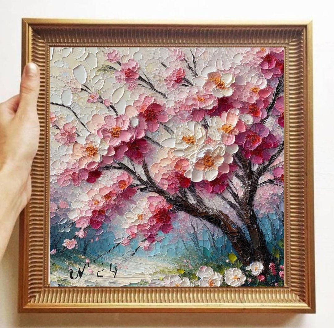 Blooming Tree Painting 3D ORIGINAL ART Sakura Textured Oil Artwork on ...