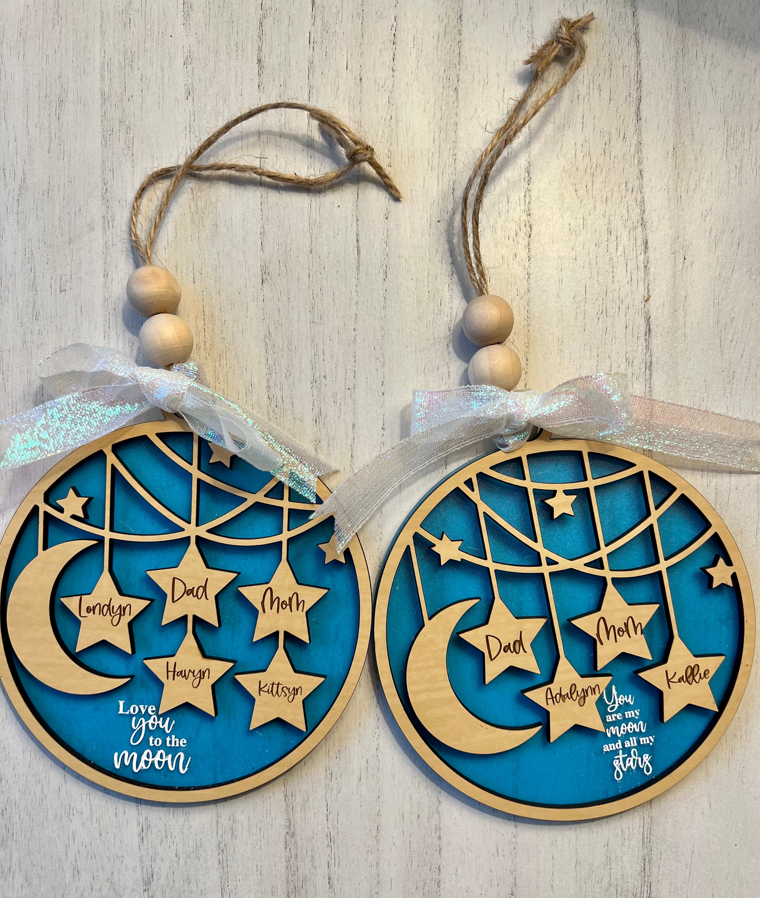 Custom Christmas Family Ornament, Moon and Stars Ornament, Laser Cut ...
