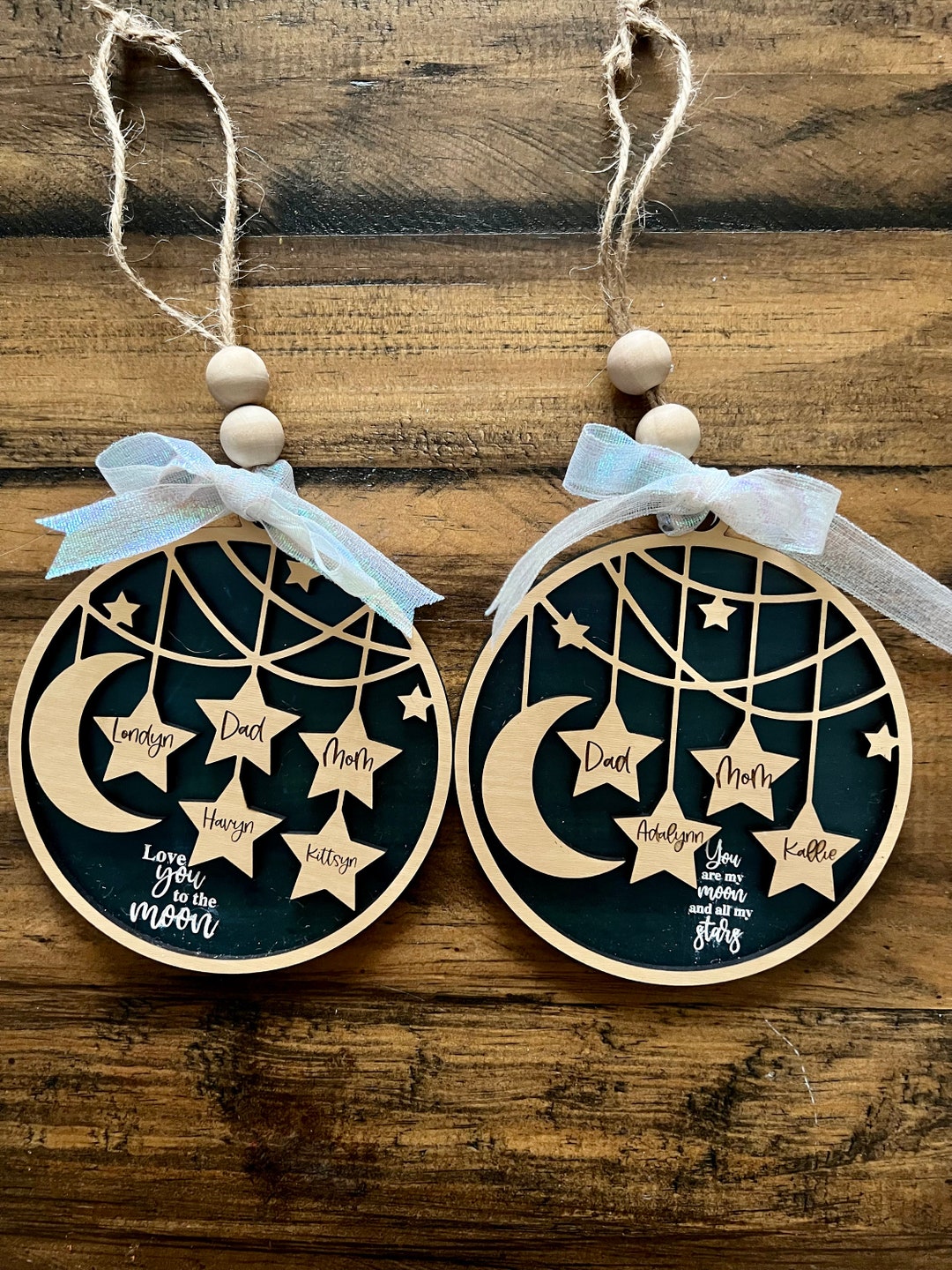 Custom Christmas Family Ornament, Moon and Stars Ornament, Laser Cut ...