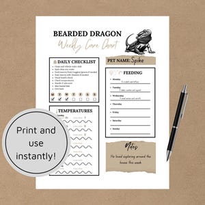 Bearded Dragon Weekly Care Chart - Etsy