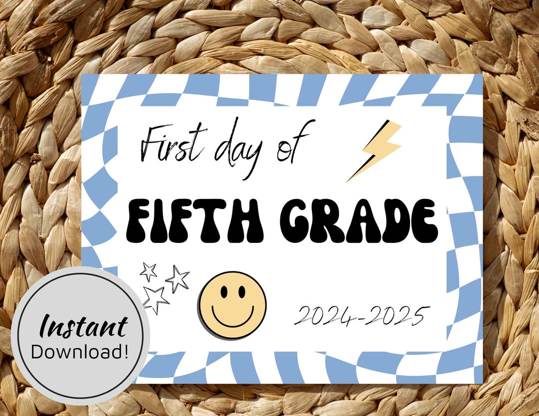 First Day of Fifth Grade Sign, First Day of School Sign, Fifth Grade ...