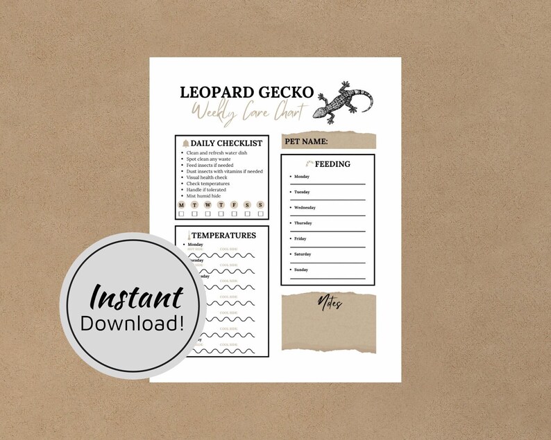 Leopard Gecko Weekly Care Chart - Etsy