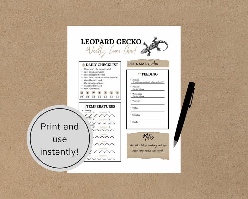 Leopard Gecko Weekly Care Chart - Etsy