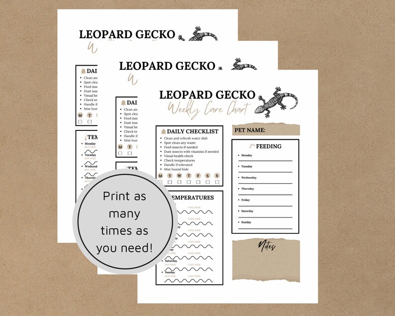 Leopard Gecko Weekly Care Chart - Etsy
