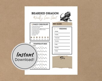 Bearded Dragon Care Chart Instant Printable Download, Pet Reptile ...