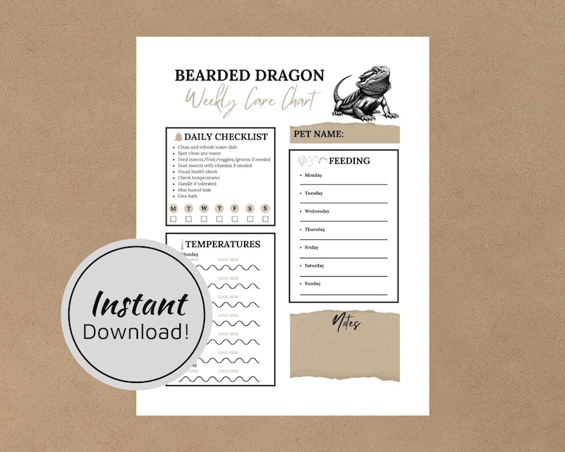 Bearded Dragon Weekly Care Chart - Etsy