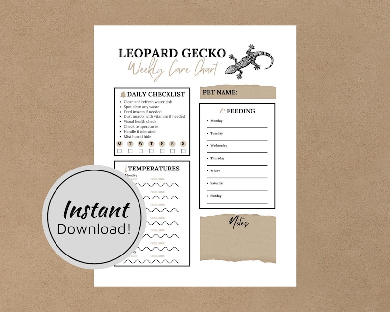 Leopard Gecko Weekly Care Chart - Etsy