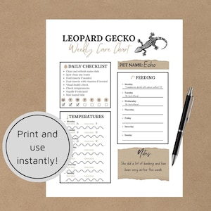 Leopard Gecko Weekly Care Chart - Etsy