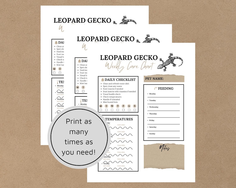 Leopard Gecko Weekly Care Chart - Etsy