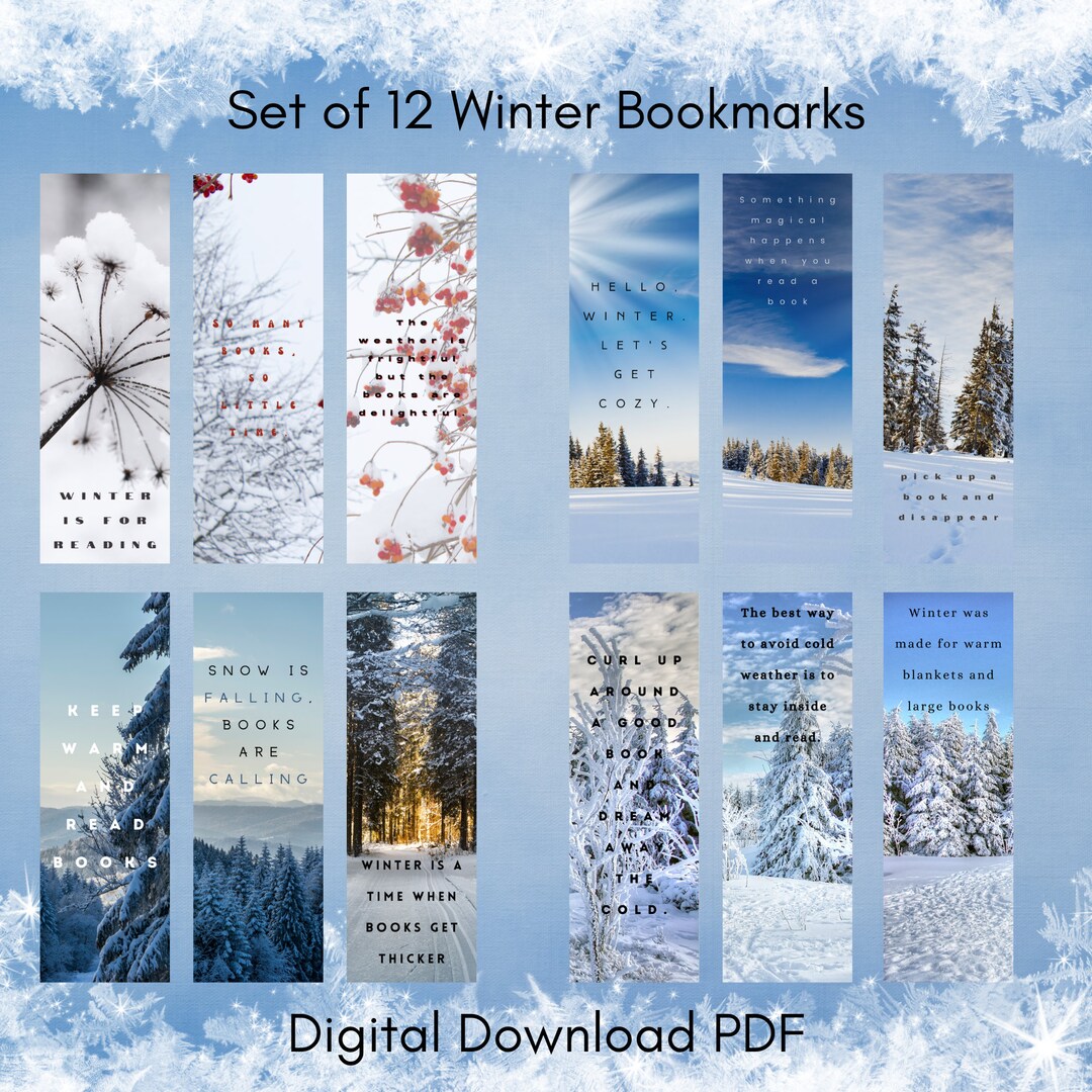Winter Themed Printable Bookmarks Set of 12 Digital Download - Etsy