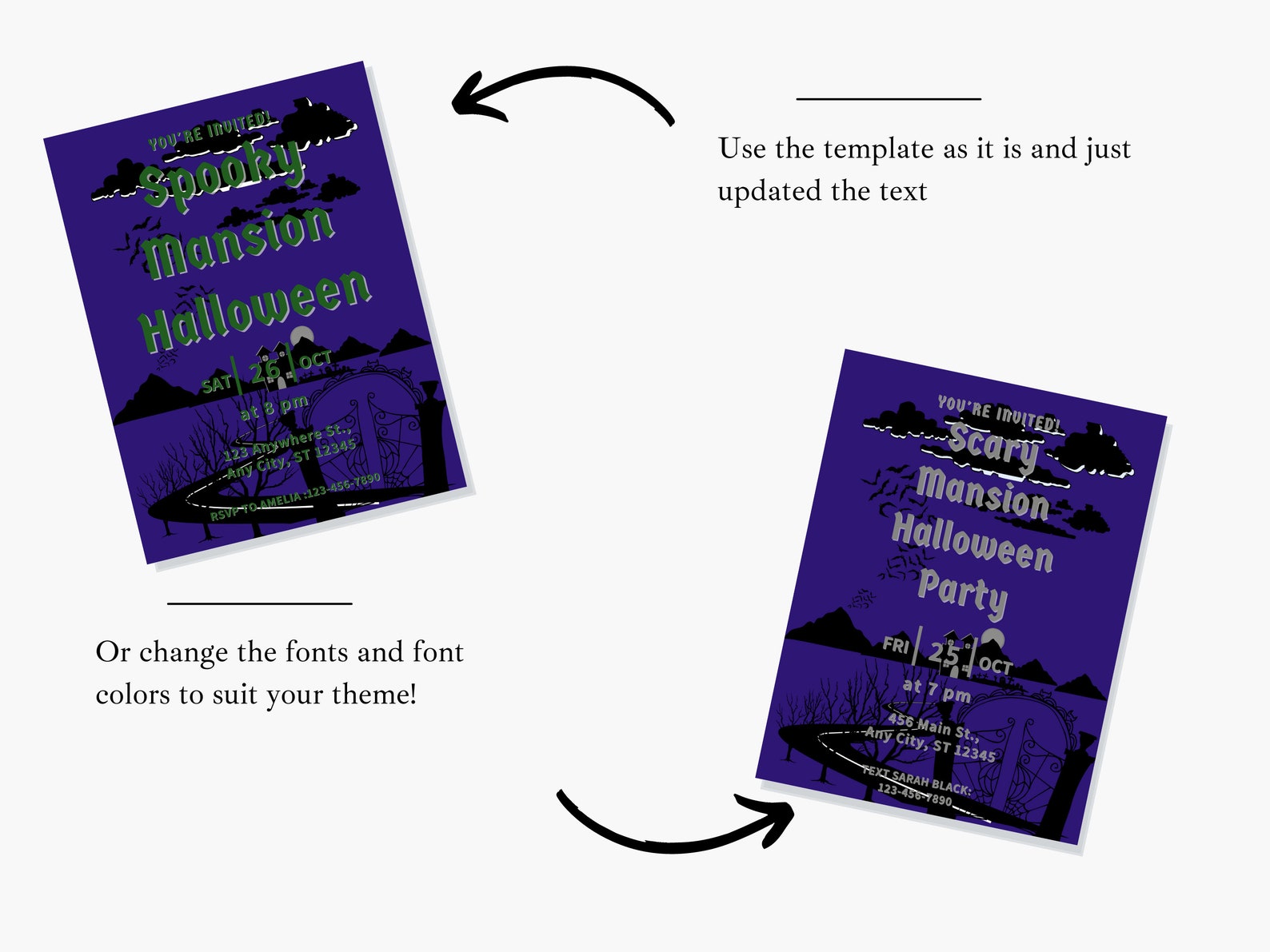 Spooky Mansion Halloween Party Templates Canva Editable and Eerie ...