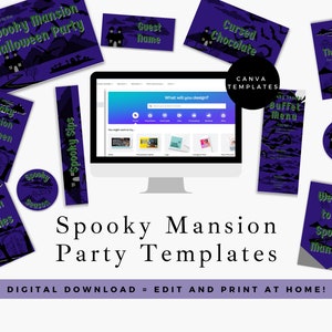 Spooky Mansion Halloween Party Templates Canva Editable and Eerie ...
