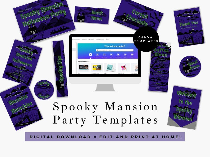 Spooky Mansion Halloween Party Templates Canva Editable and Eerie ...