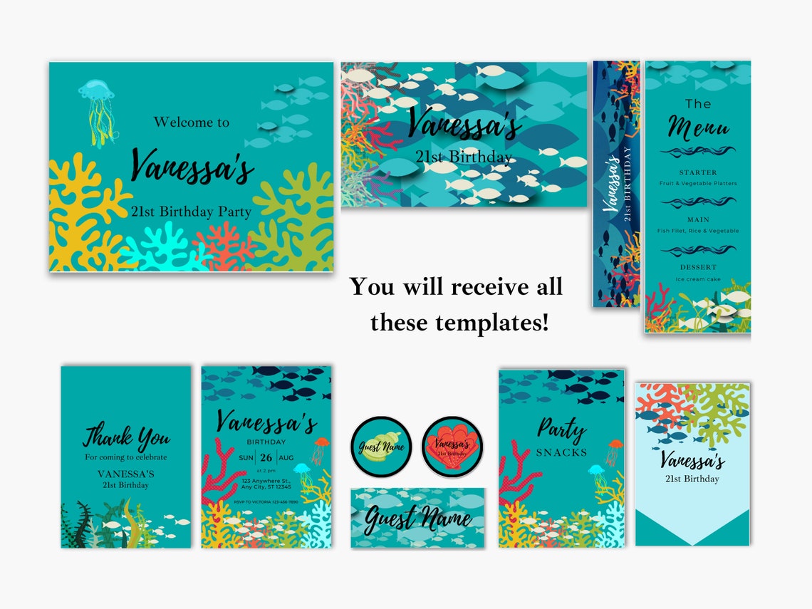 EDITABLE Ocean Birthday Party Package Templates Instant Download ...