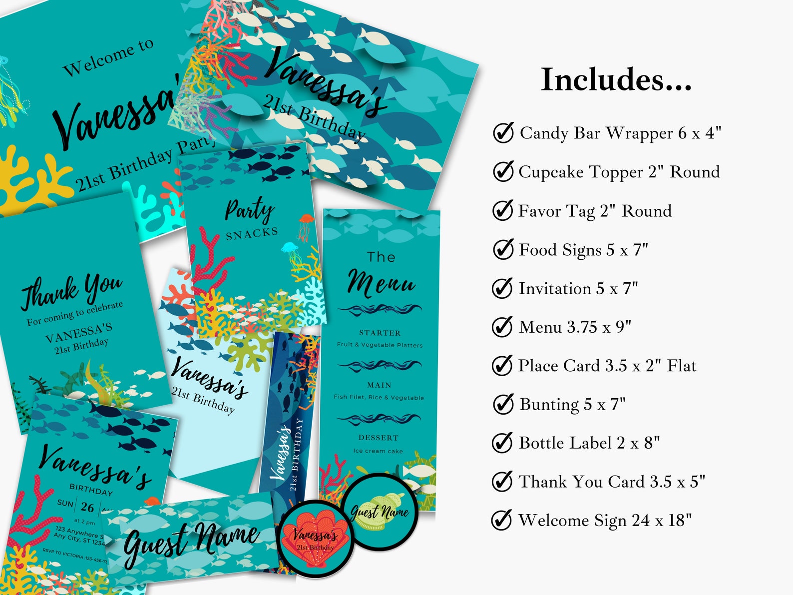 EDITABLE Ocean Birthday Party Package Templates Instant Download ...