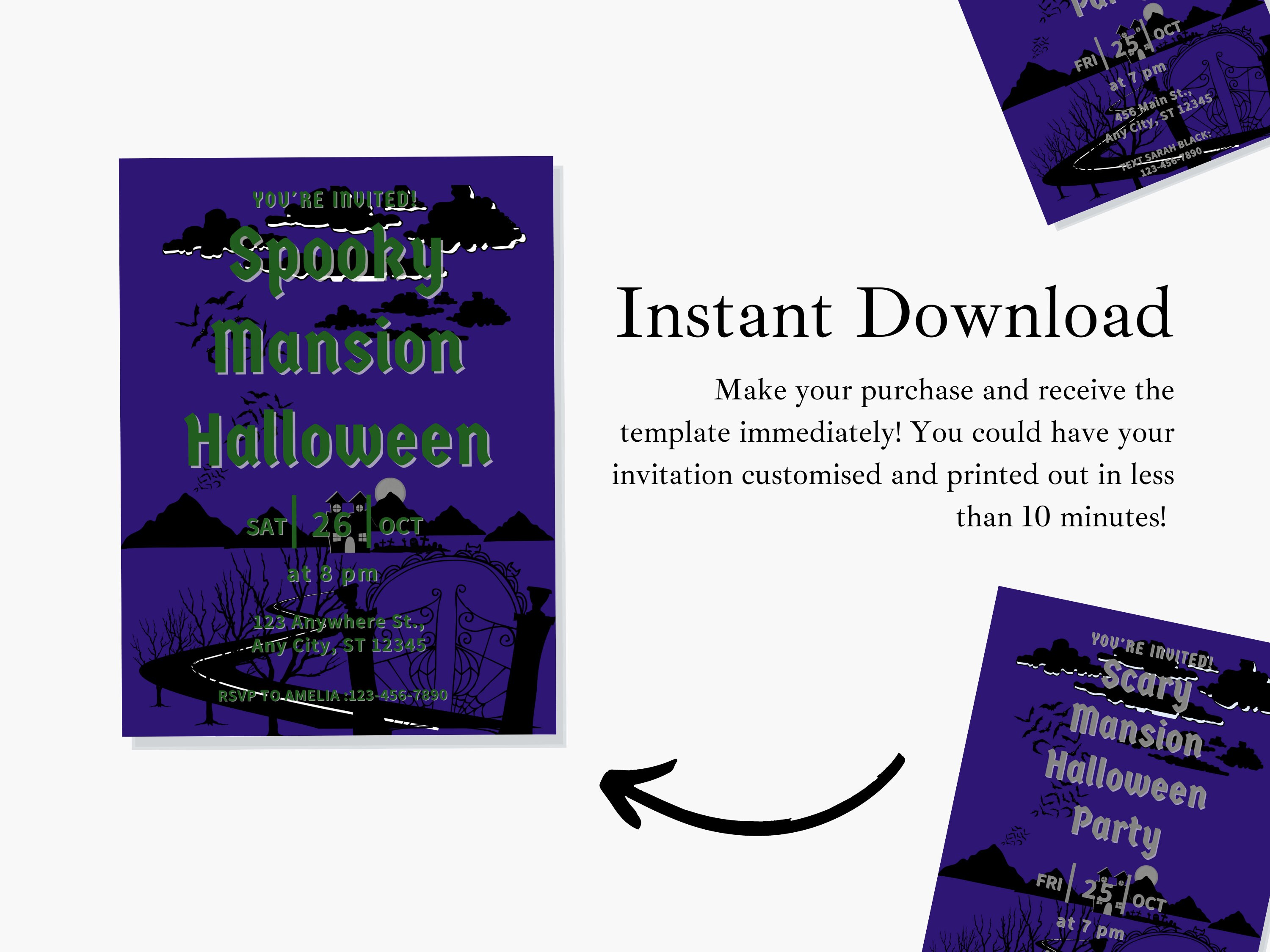 Spooky Mansion Halloween Party Templates Canva Editable and - Etsy