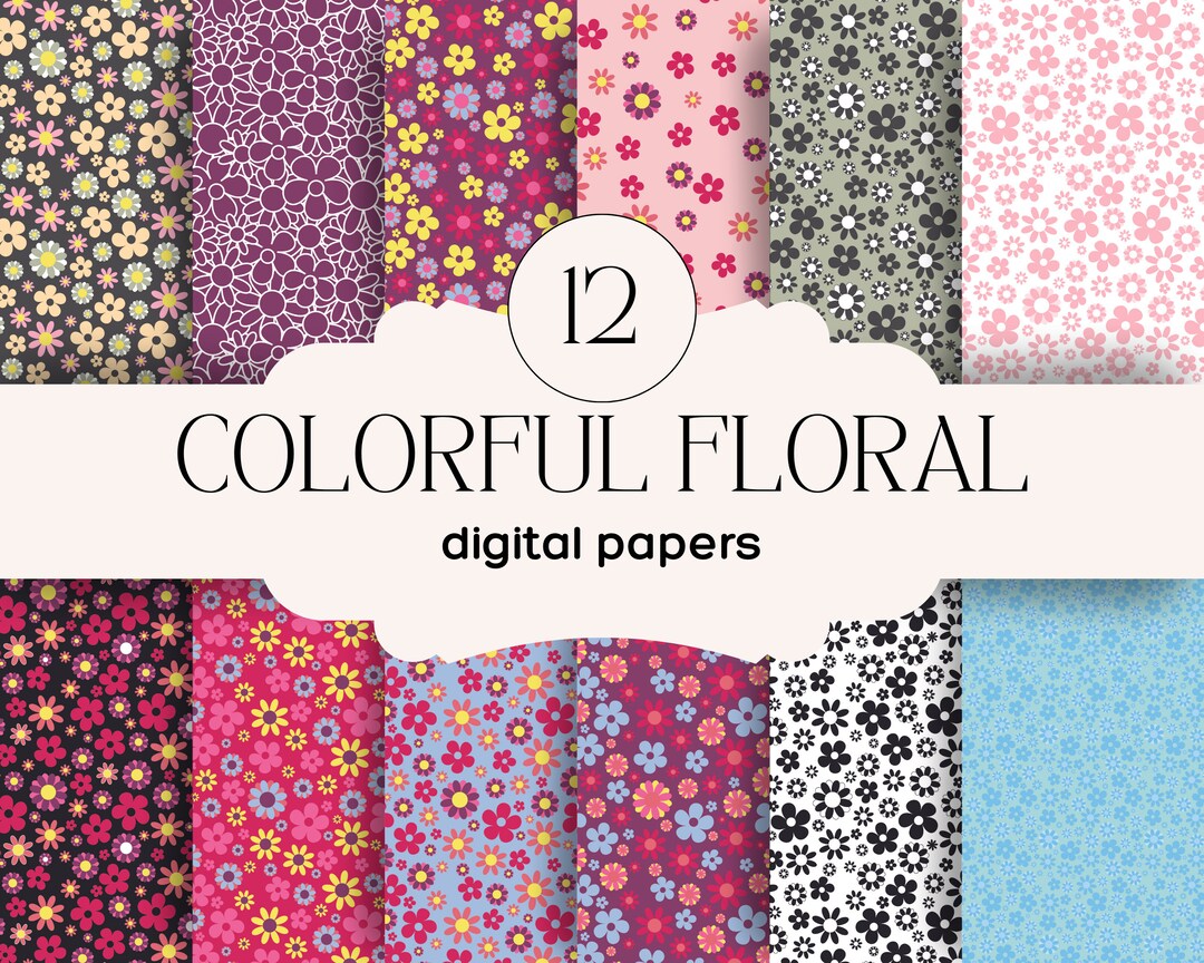 Colorful Floral Digital Printable Paper Bundle of 12 Instant Download ...