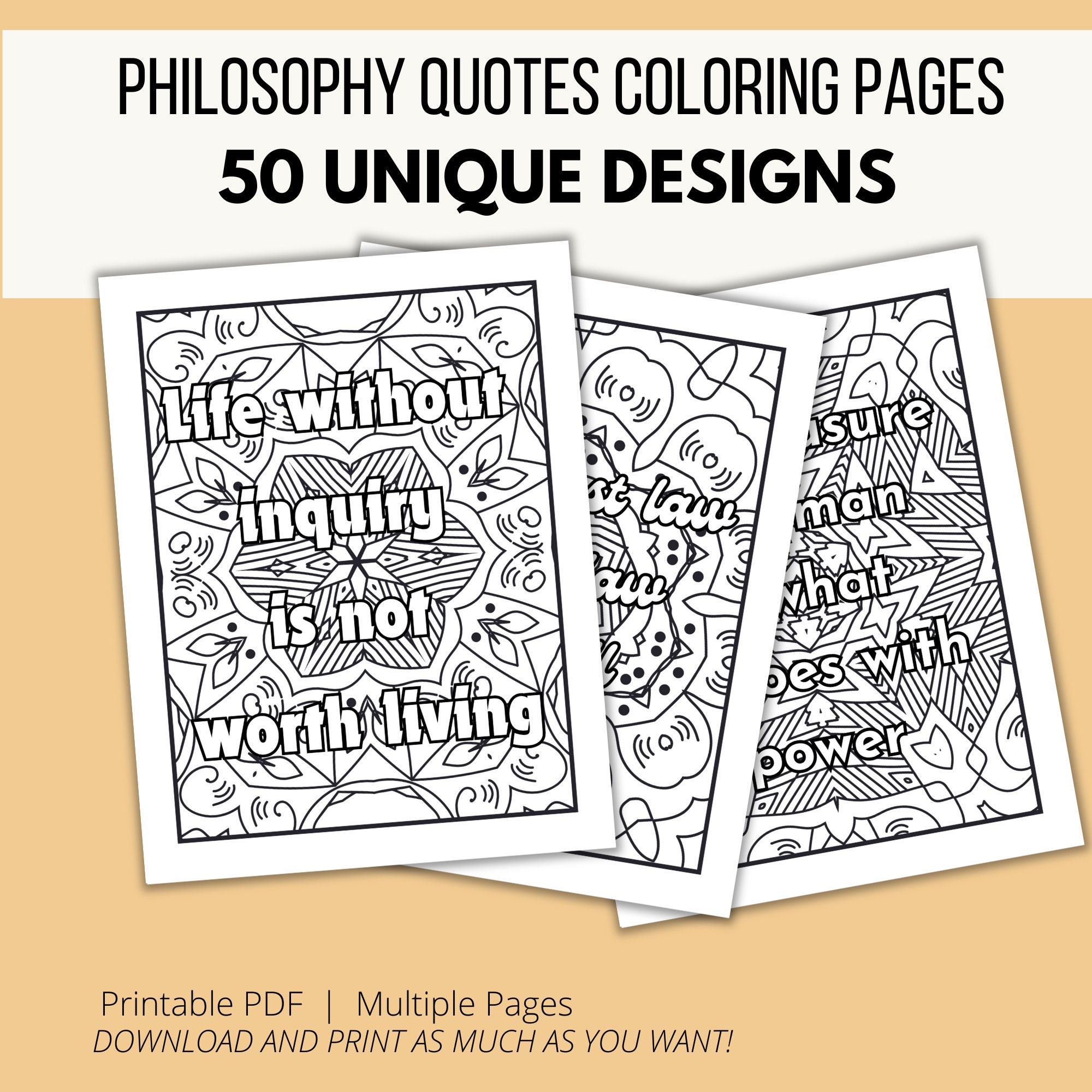 Philosophy Quotes 50 Coloring Pages Geometric Background Easy - Etsy
