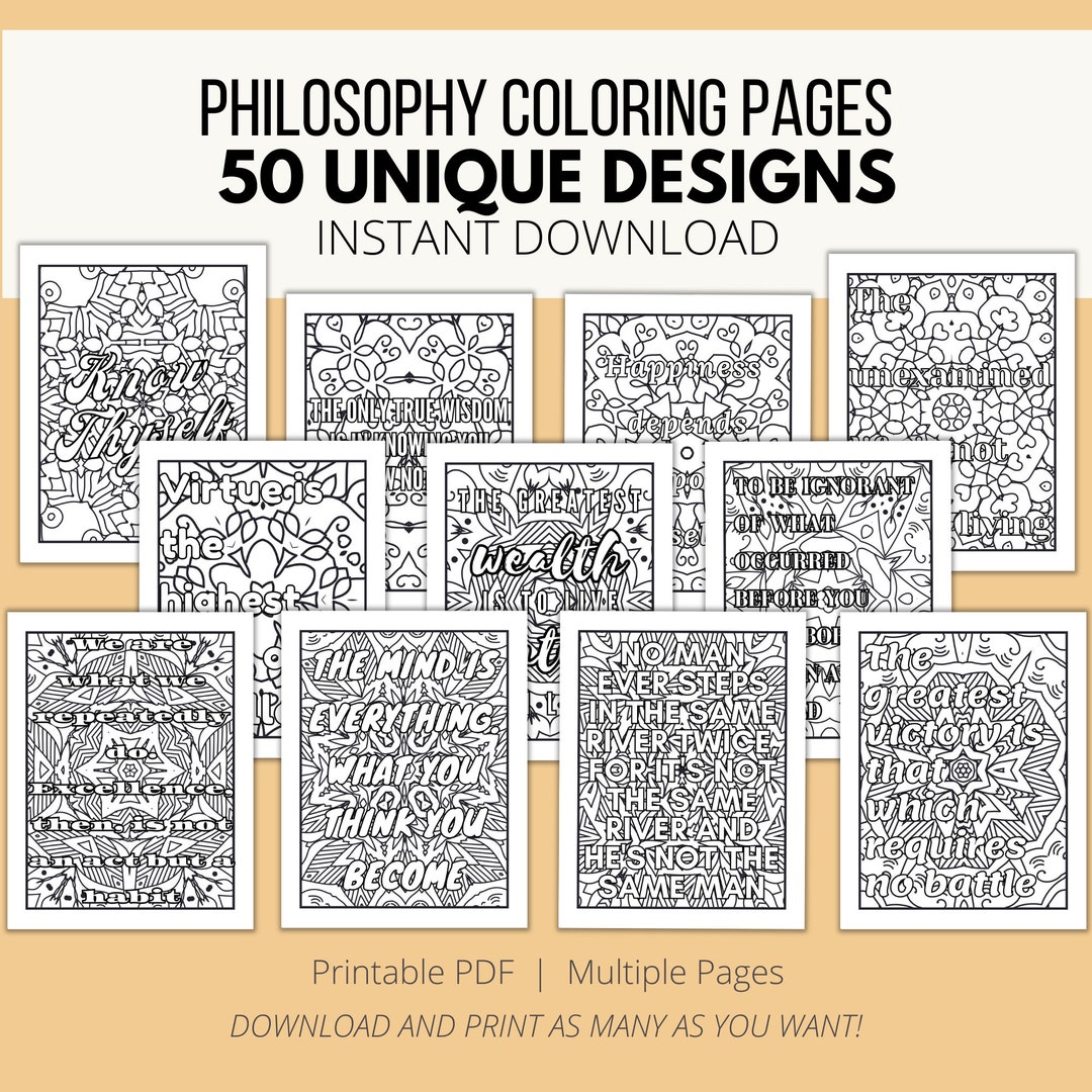 Philosophy Quotes 50 Coloring Pages Geometric Background Easy - Etsy