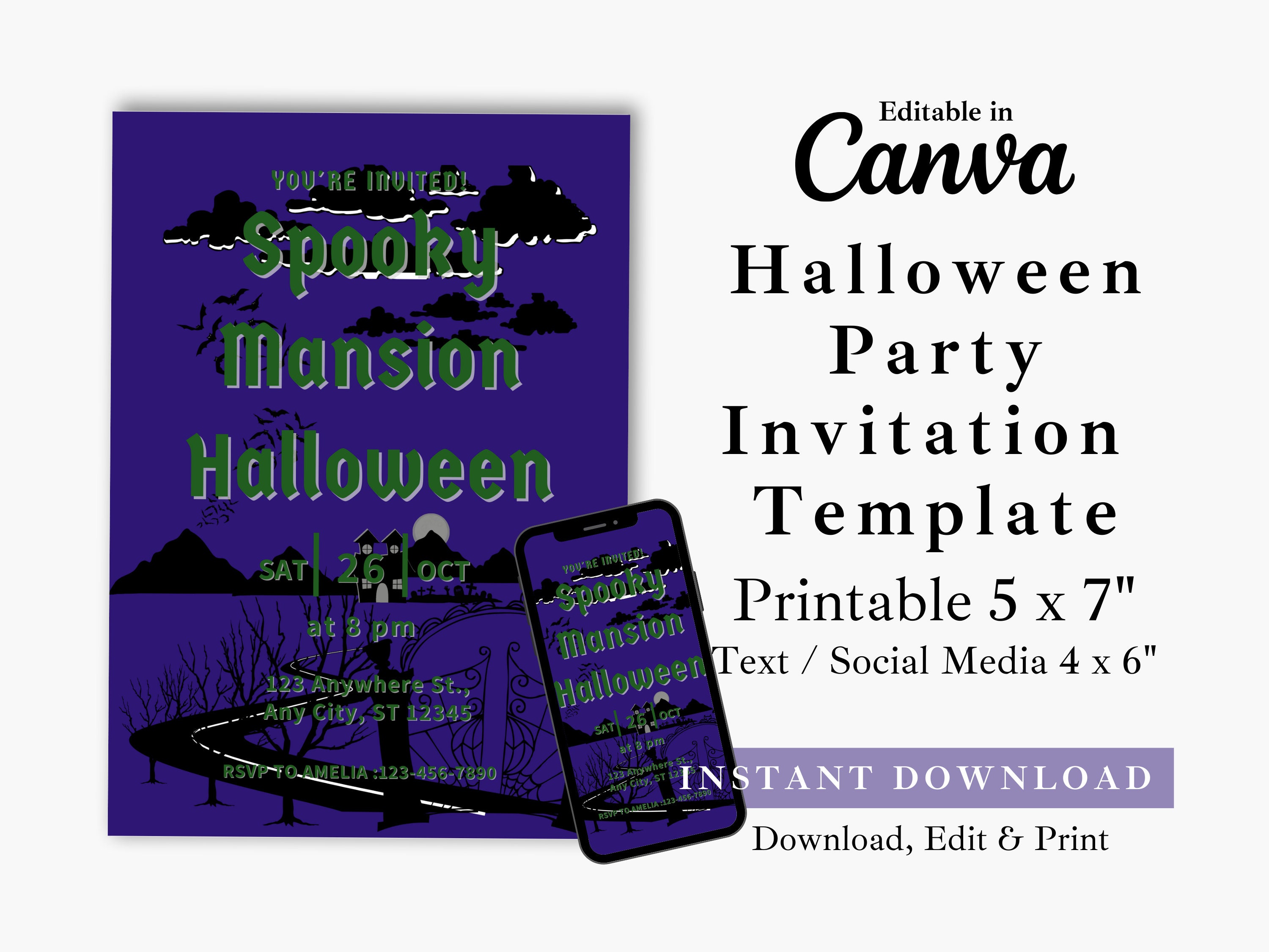 Spooky Mansion Halloween Party Templates Canva Editable and - Etsy