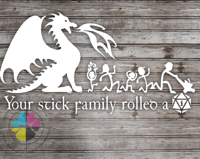 D-20 Dragon Your Stick Figure Family Rolled a 1 With 20 Sided Die Vinyl ...