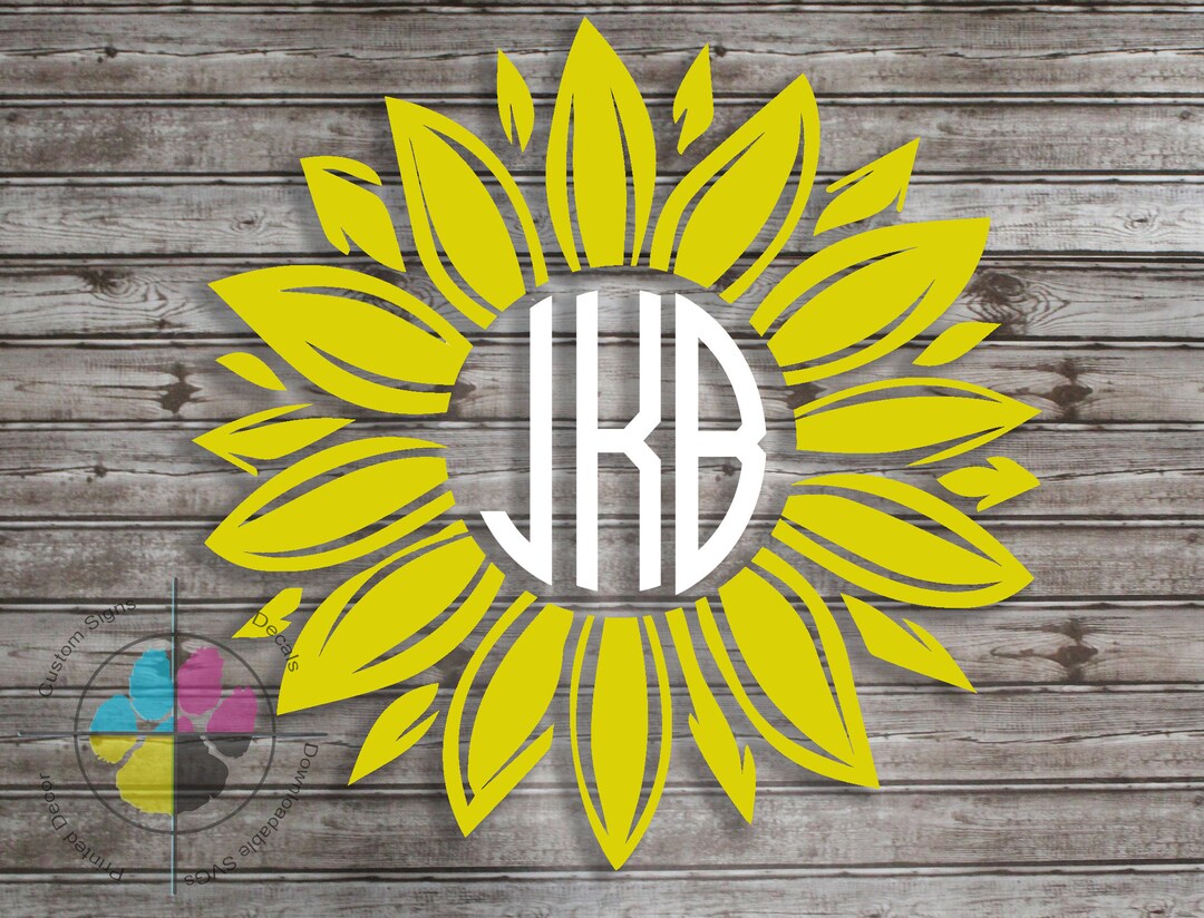 Sunflower Monogram Decal; Sunflower Decal; Sunflower Initials Decal ...
