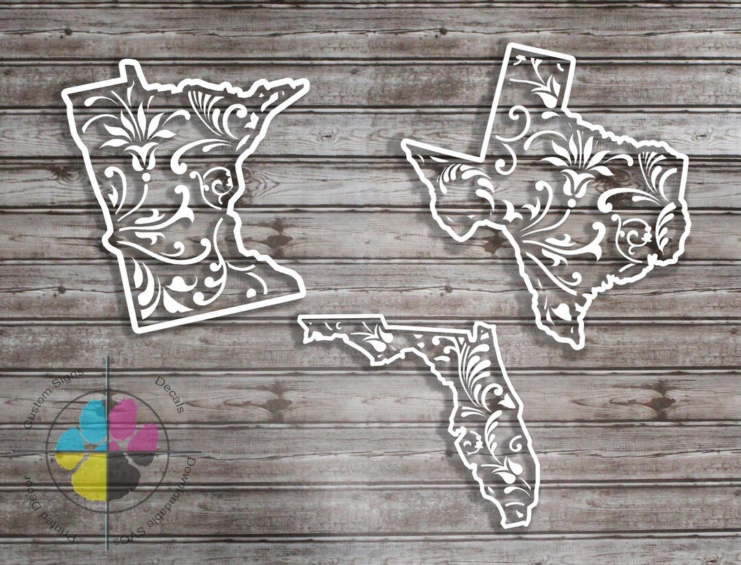Flourish State Outline Decal; Home State Sticker - Etsy