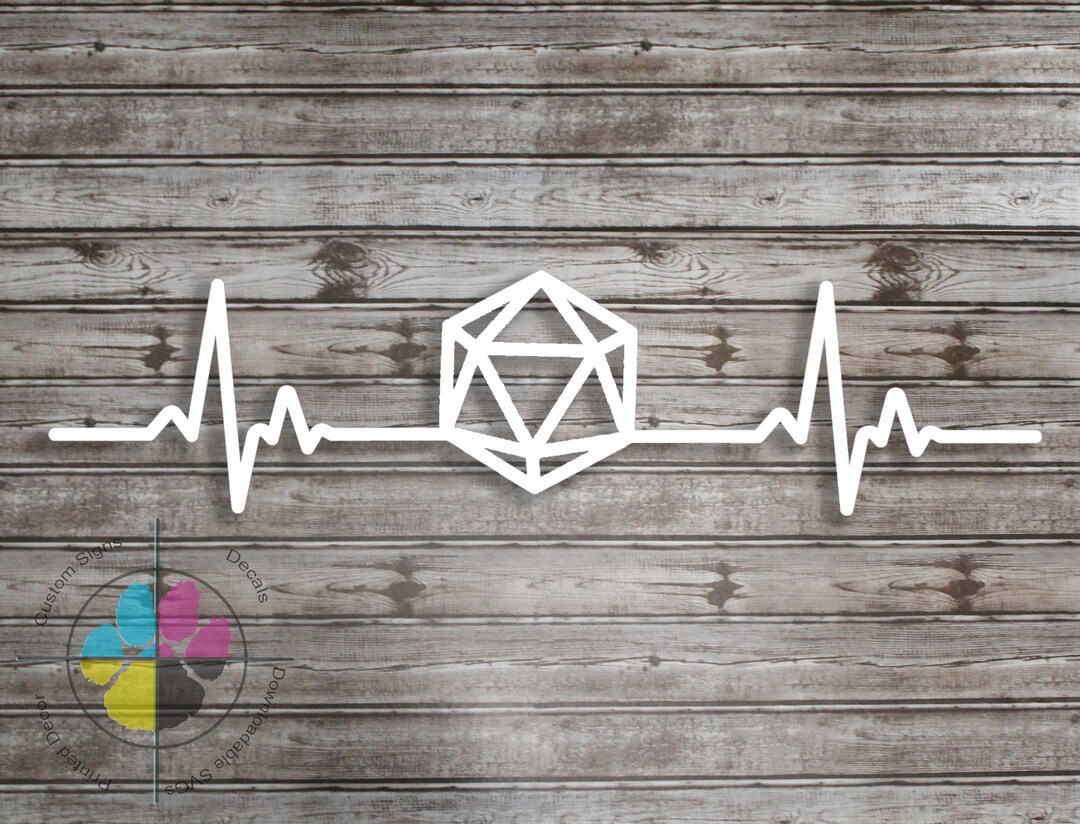 Dice Decal; 20-sided Dice Sticker; RPG Decal; Dice Heartbeat Decal ...