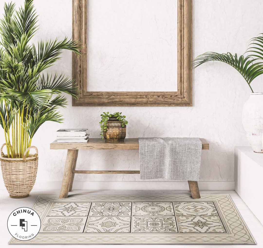 Madrid Beige Vinyl PVC Mat, Vinyl Carpet, Boho Floor Decor, Boho PVC ...