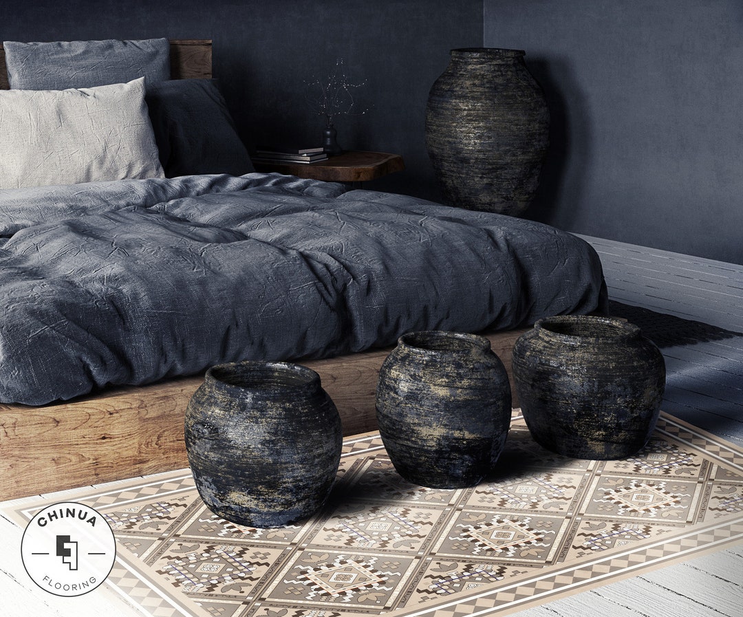 Pandora Box Gold Vinyl PVC Mat, Vinyl Carpet, Boho Floor Decor, Simple ...