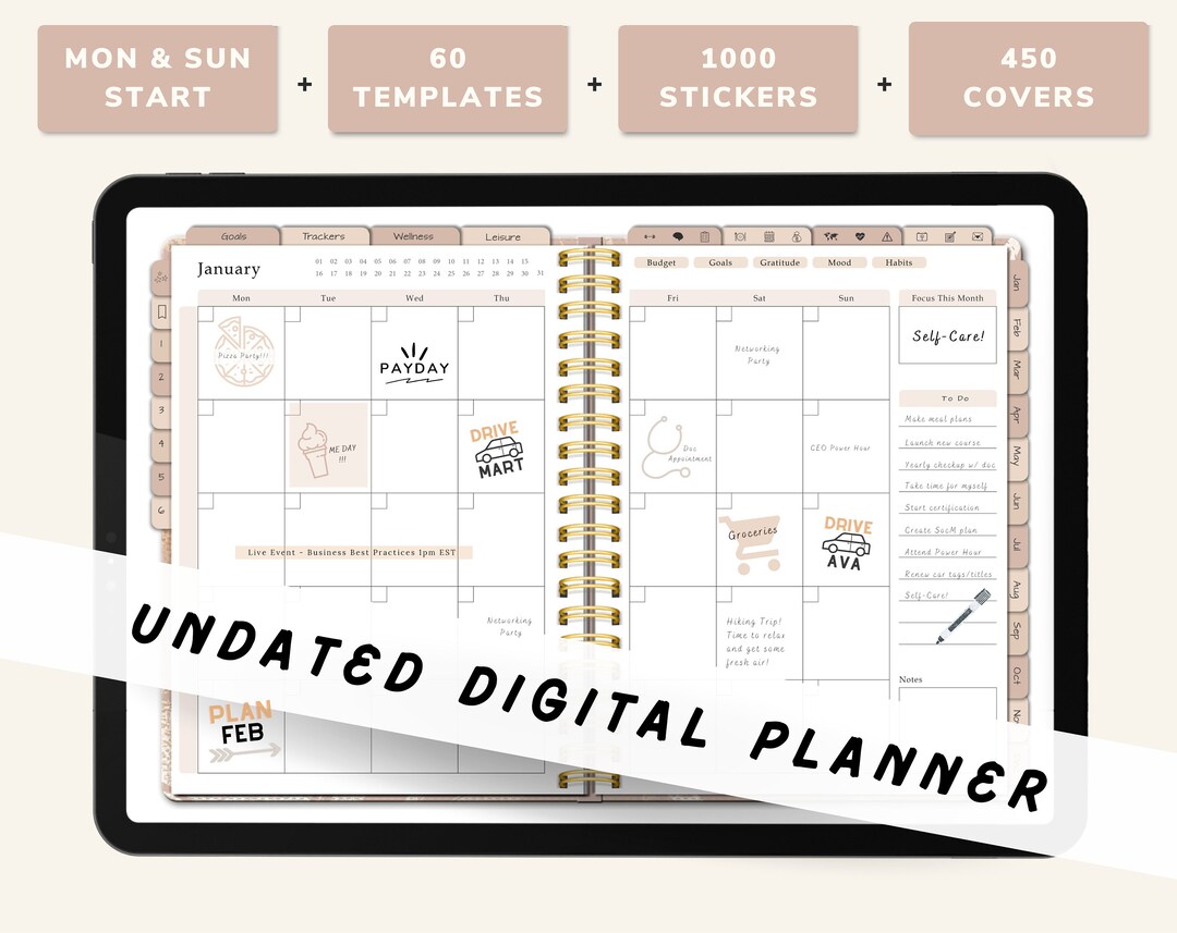 Digital Life Planner Undated Bundle With Digital Stickers and - Etsy