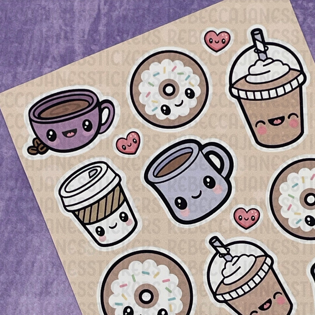 Cute Coffee and Donuts Sticker Sheet - Etsy