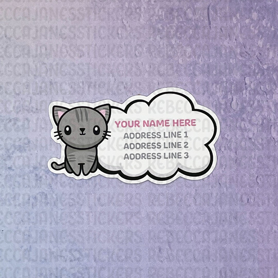 Cute Cat Return Address Label Sticker Flakes - Etsy