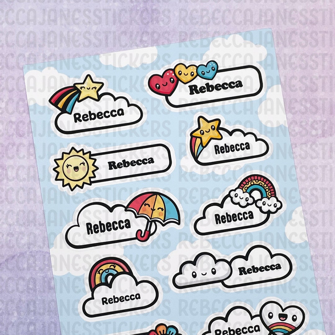 Cute Rainbow Personalized Name Sticker Sheet - Etsy